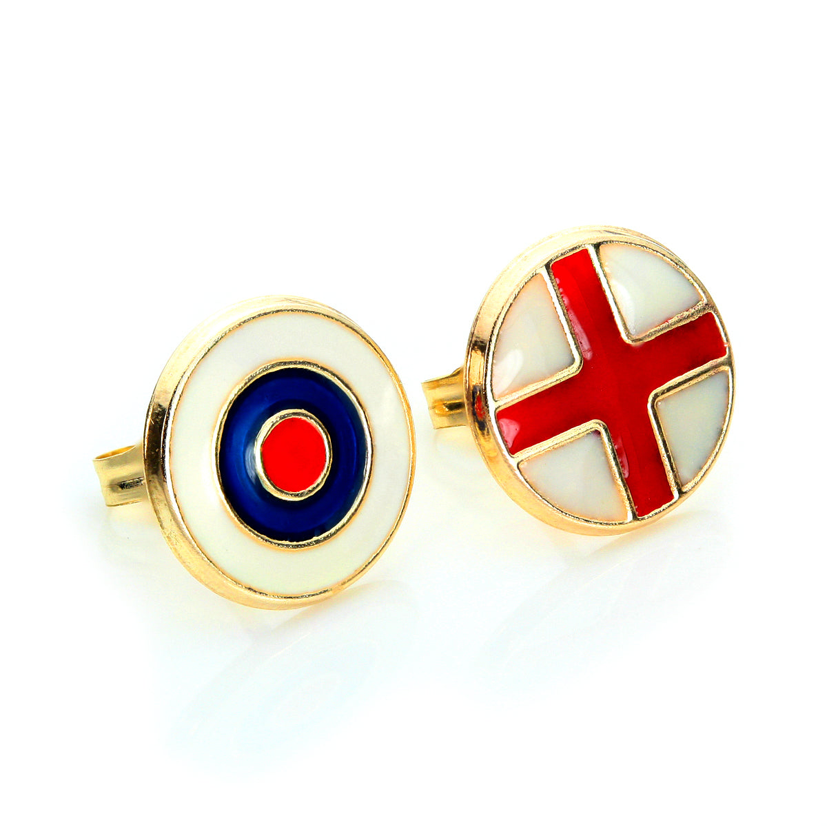 9ct Yellow Gold Enamelled England Flag & Target Stud Earrings ...