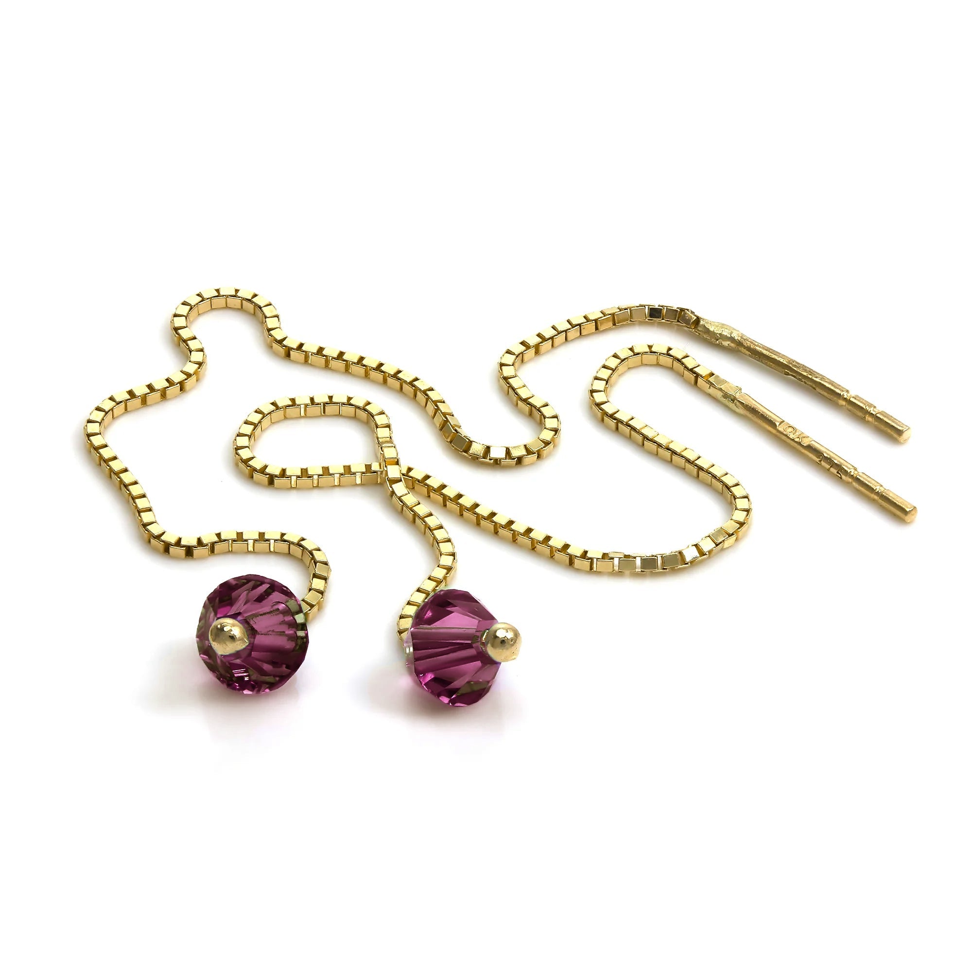 9ct Gold Pull Through Box Chain Earrings with CZ Crystal | jewellerybox