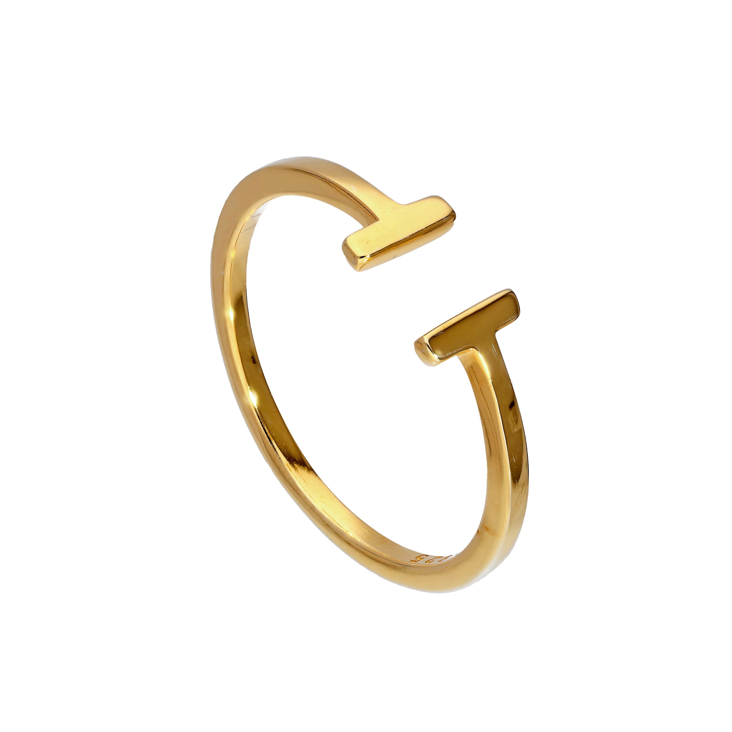 Adjustable Gold Plated Sterling Silver T-Bar Midi Ring | jewellerybox