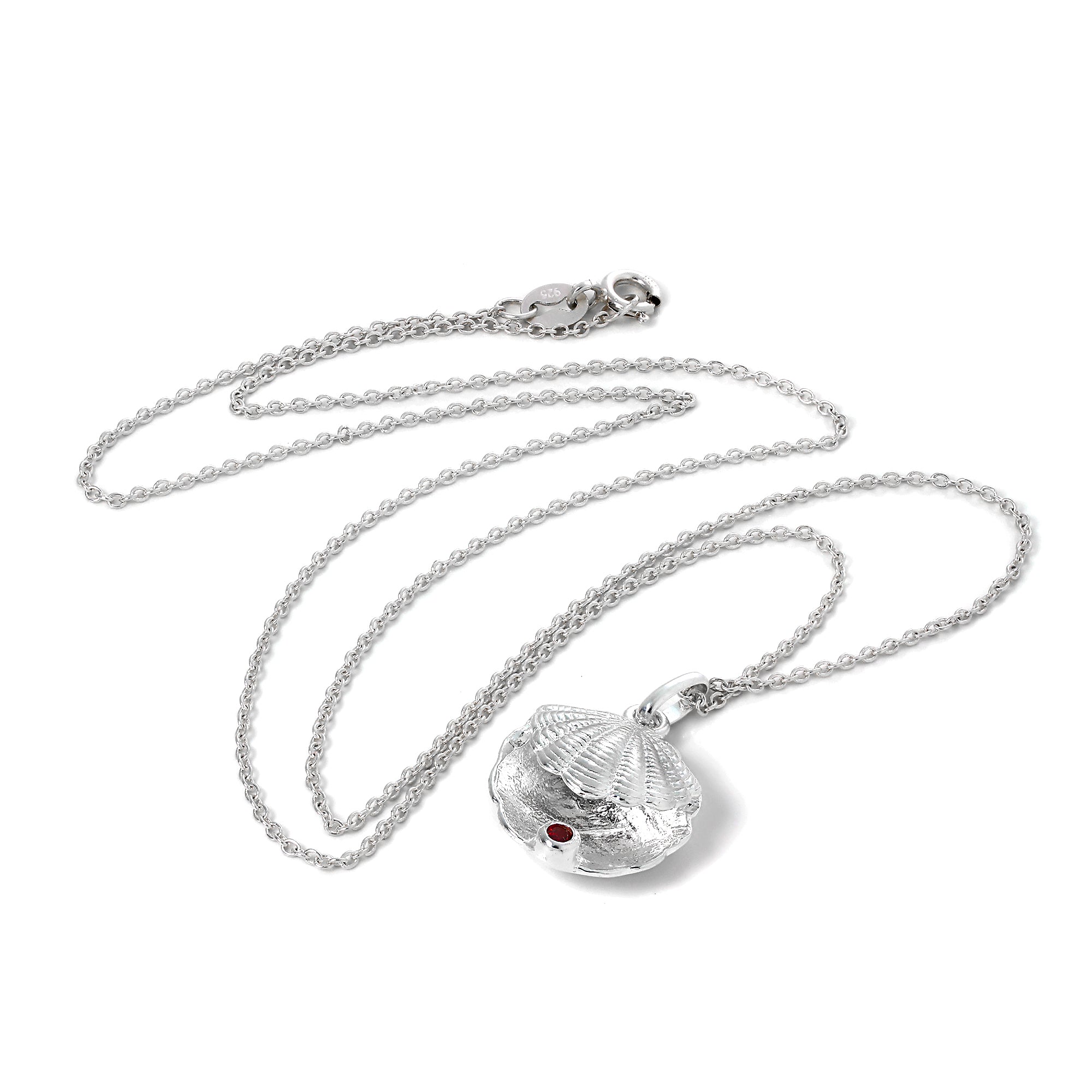 Sterling Silver Oyster Shell with CZ Crystal Siam Birthstone Necklace ...