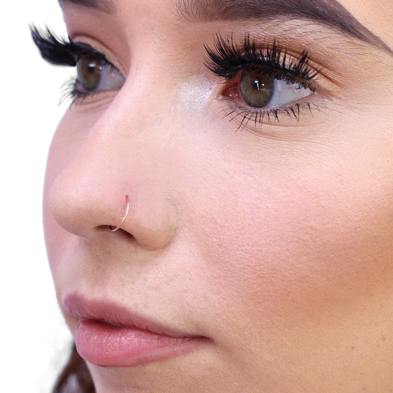 9ct Gold Green & Light Blue Opal 22Ga Nose Ring Set | jewellerybox