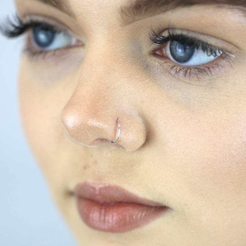 9ct Gold Green & Light Blue Opal 22Ga Nose Ring Set | jewellerybox